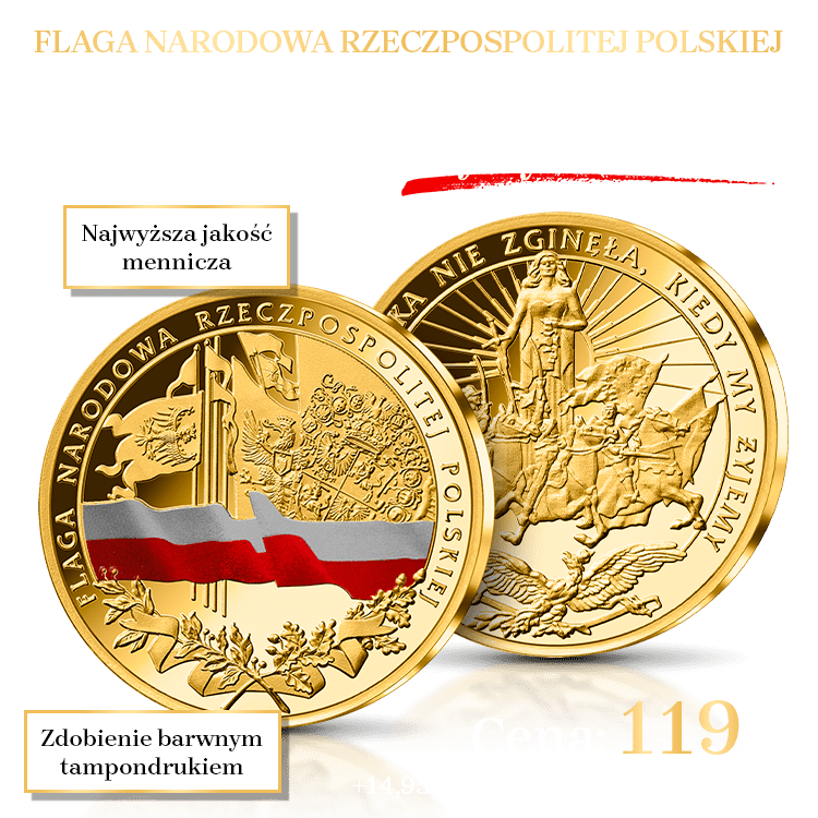 Flaga narodowa RP na medalu wybitym w najwyższej jakości menniczej